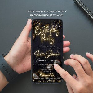 Birthday Party Digital Invitation Template Black and Gold Mobile Phone ...