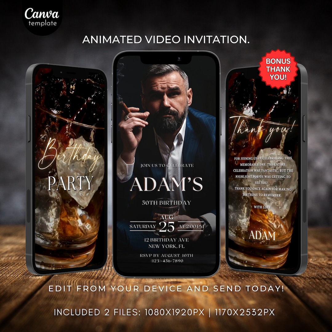 Digital Men Birthday Invitation, Men Invitation With Photo, Invitation ...