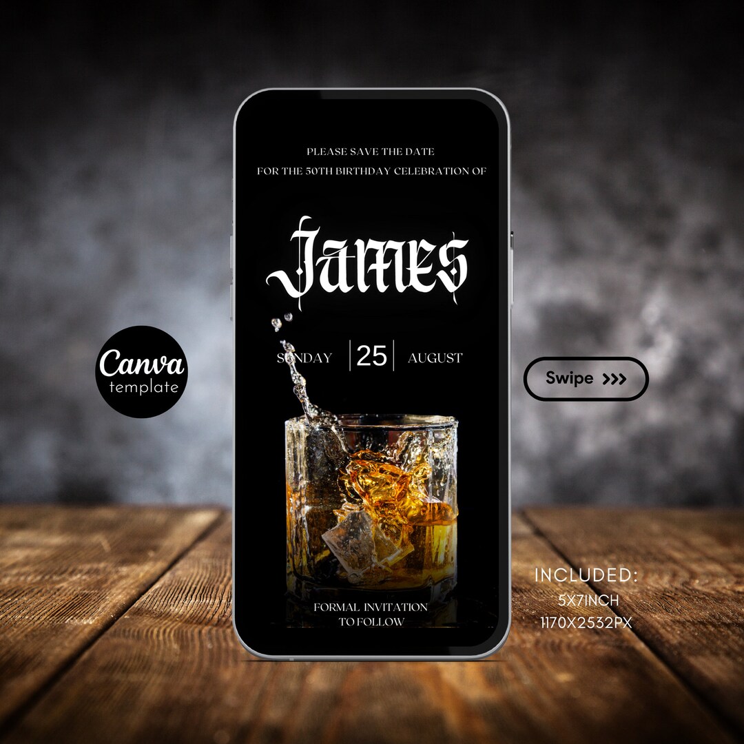 Whiskey Themed Birthday Invitation For Man Birthday Animated Surprise