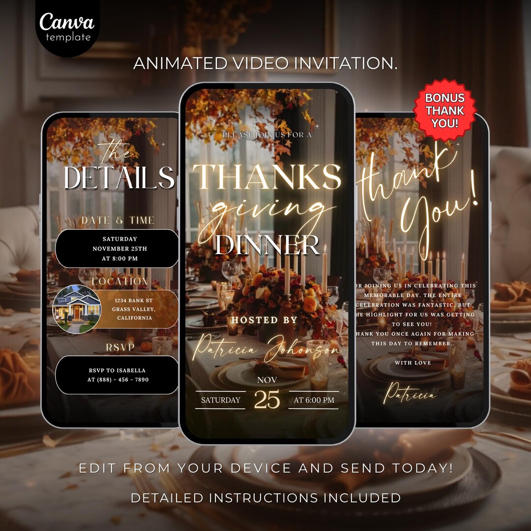 Digital Friendsgiving Dinner Party Invitation, Fall Party Video Invite ...