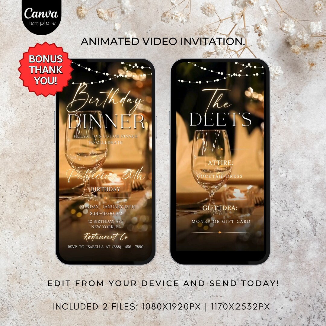 Animated Birthday Dinner Video Invitation Warm Hygge Cozy Digital ...