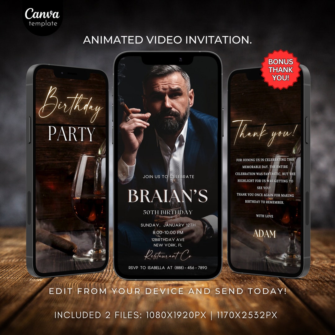 Digital Men Birthday Invitation, Men Invitation With Photo, Invitation ...