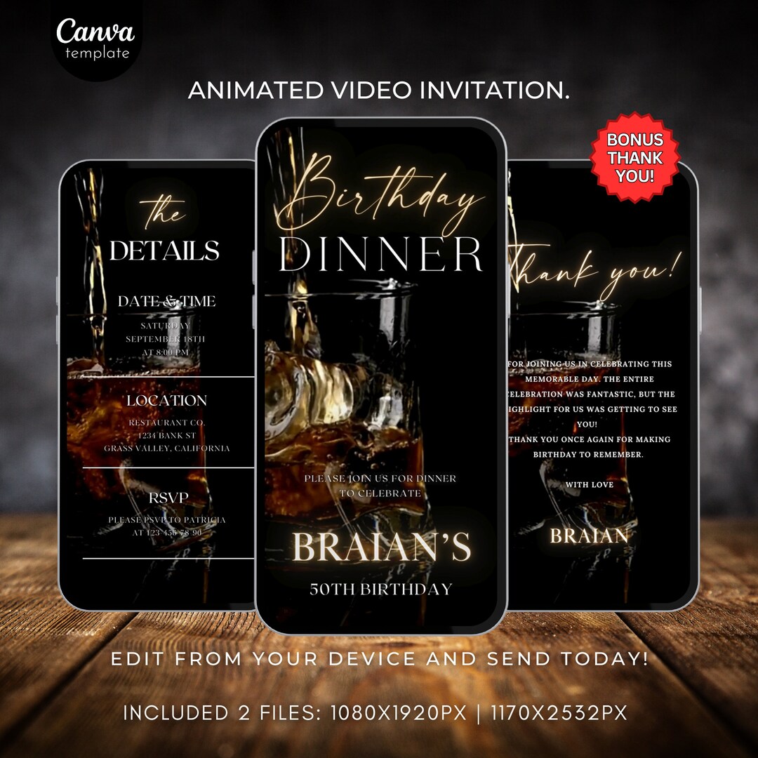 Animated Invitation Templates, Birthday Dinner Invite, 40th,50th, 60th ...