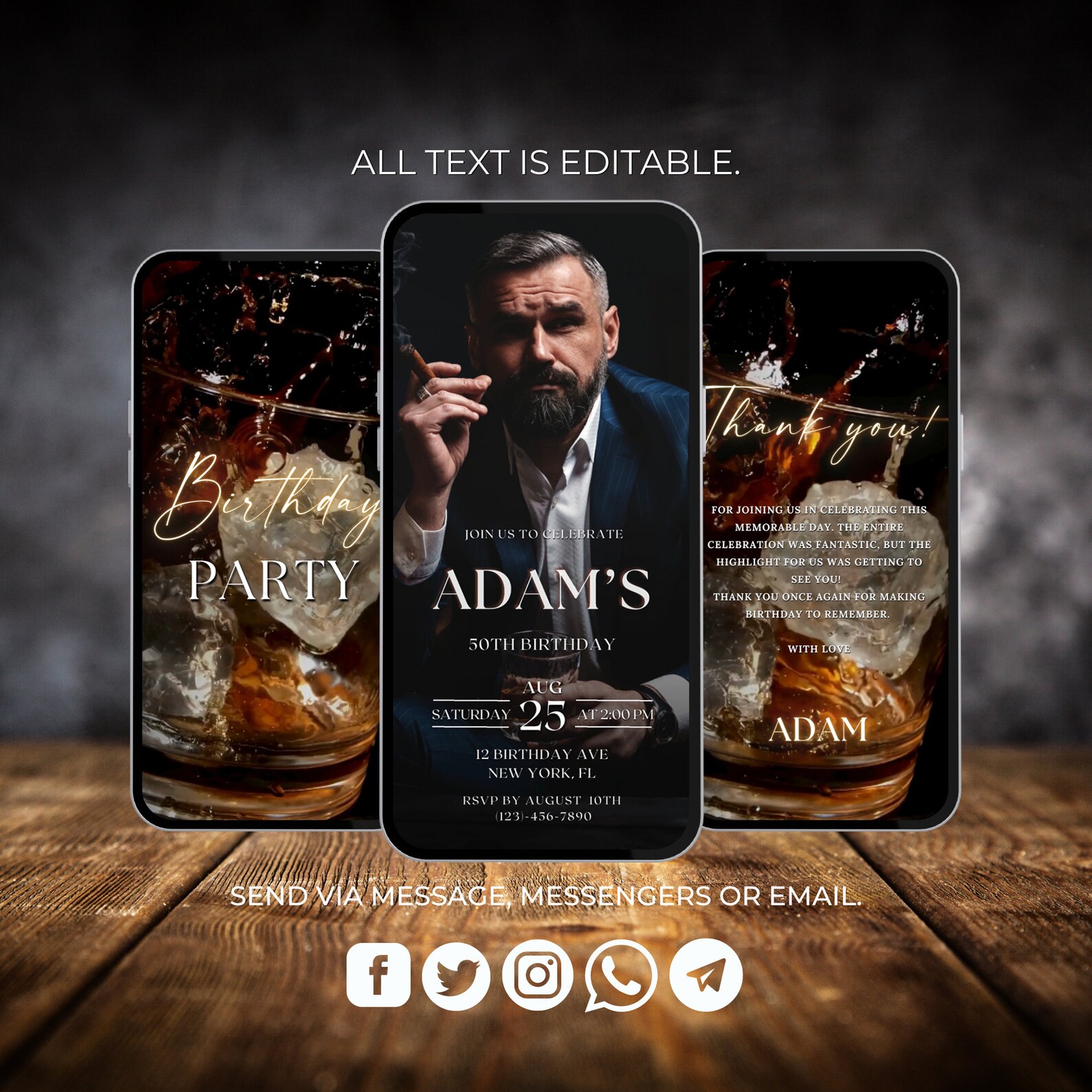 Digital Men Birthday Invitation, Men Invitation With Photo, Invitation ...