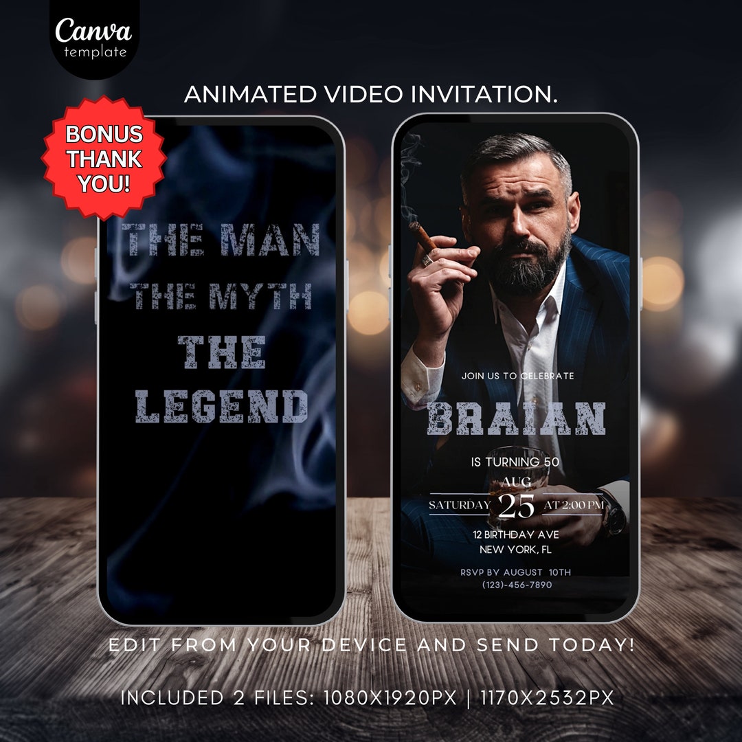 Digital Men Birthday Invitation Template, the Man the Legend, Men ...