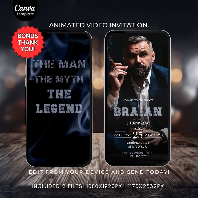 Digital Men Birthday Invitation Template, the Man the Legend, Men ...
