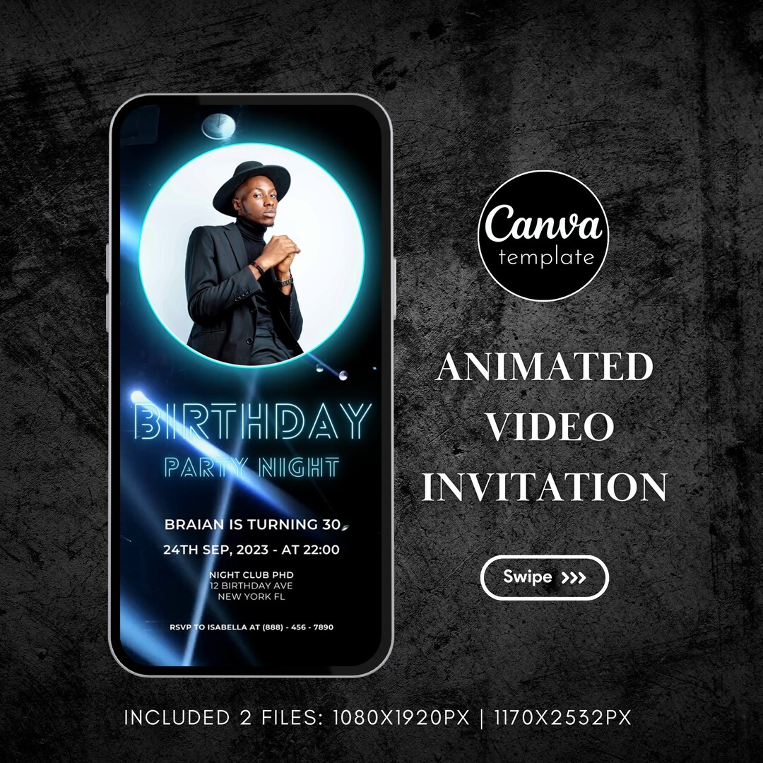 Editable Birthday Party Invitation Video Template Night Club Party ...