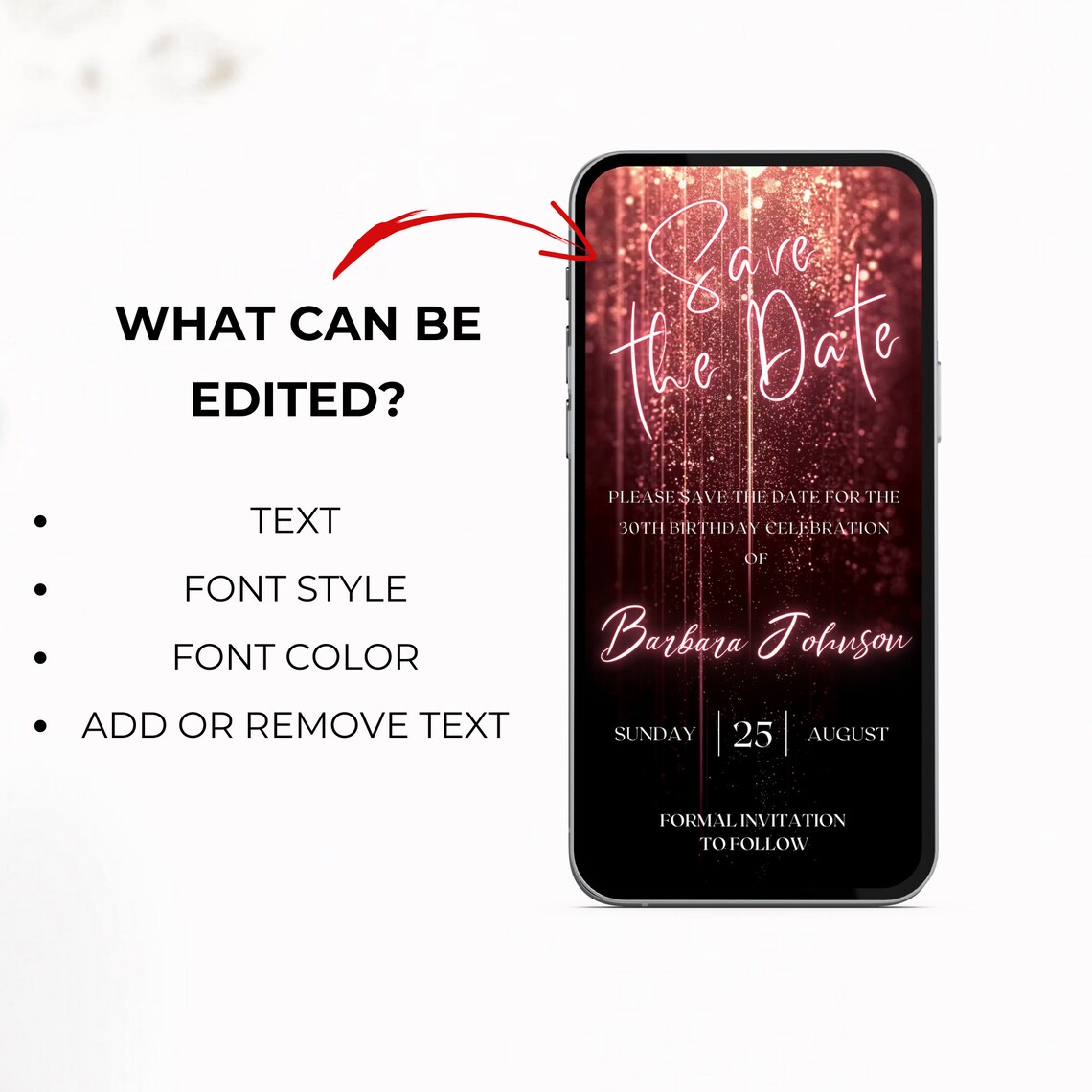 Digital Rose Gold Neon Save the Date Animated Video Invitation for ...