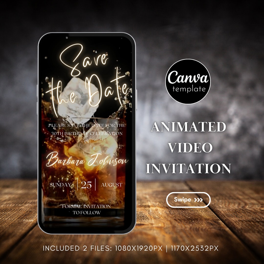 Whiskey Themed Birthday Invitation For Man Birthday Animated Surprise