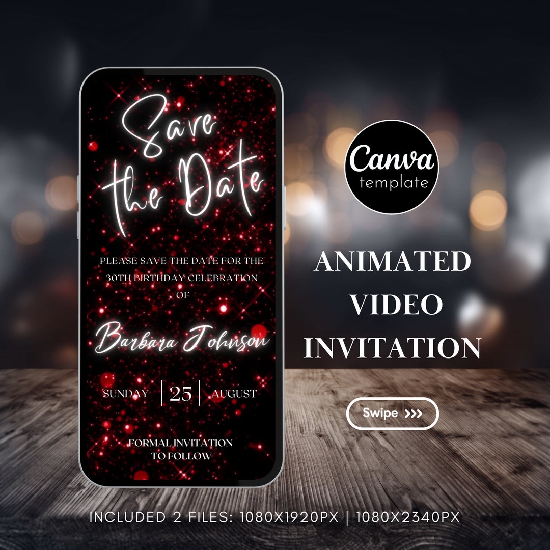 Editable Save the Date Invitation Template Digital Red Birthday Modern ...