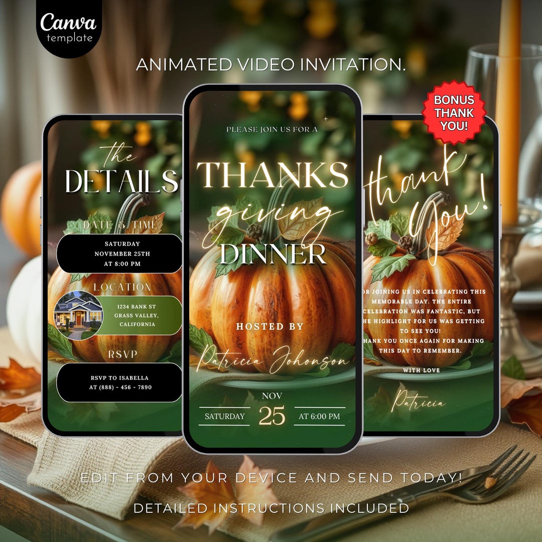 Digital Friendsgiving Dinner Party Invitation, Fall Party Video Invite ...