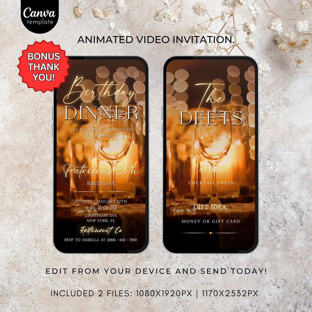 Animated Birthday Dinner Video Invitation Warm Hygge Cozy Digital ...