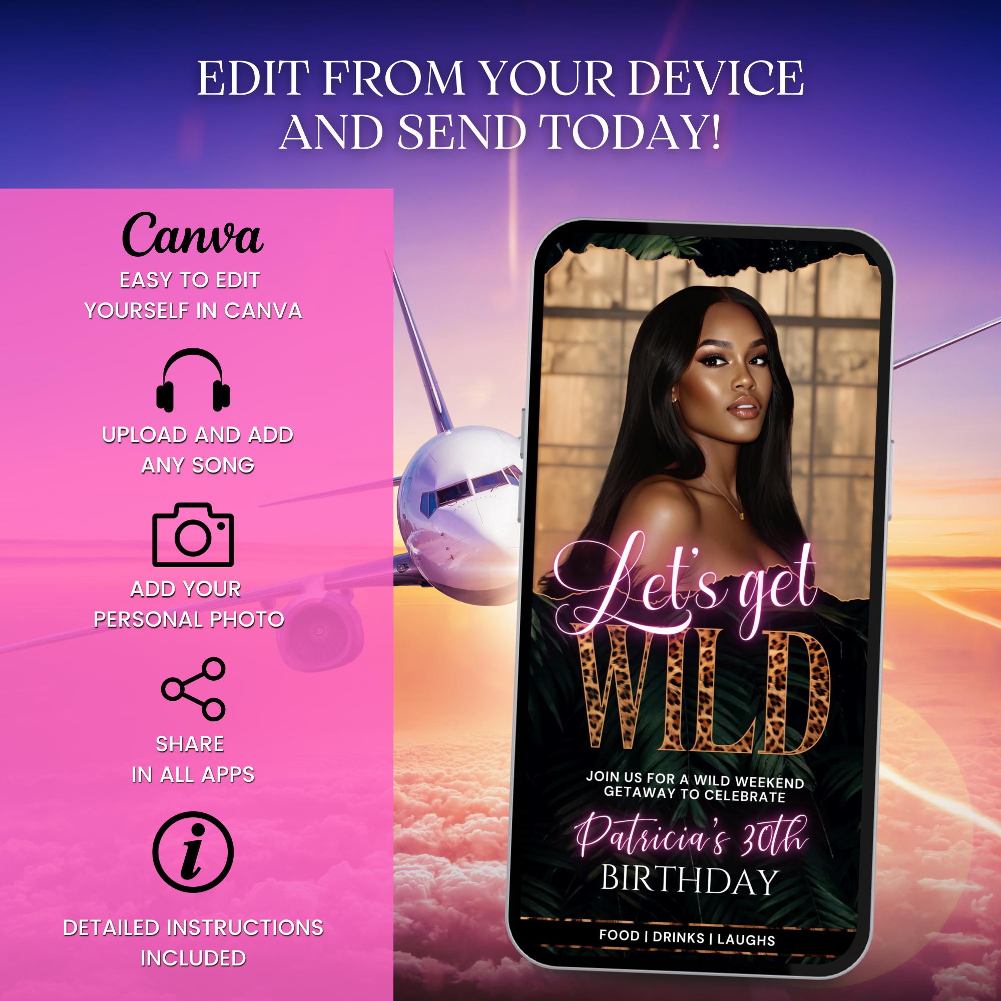 Girls Weekend Trip Invitation DIY Template Digital Lets Get Wild ...