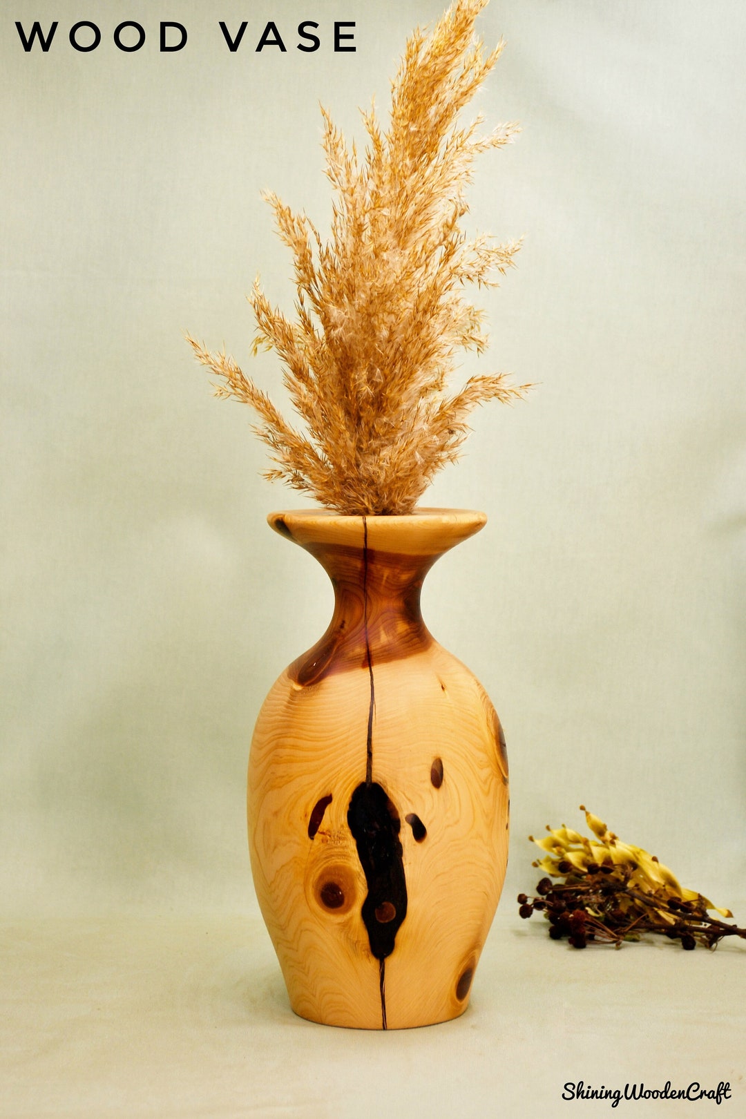 Juniper Wood Vase | Large Decorative Dried Flower Vase - Etsy