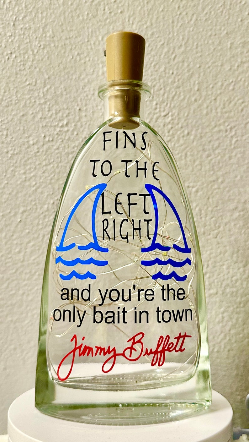 Jimmy Buffett FINS themed Lighted Bottle - Etsy