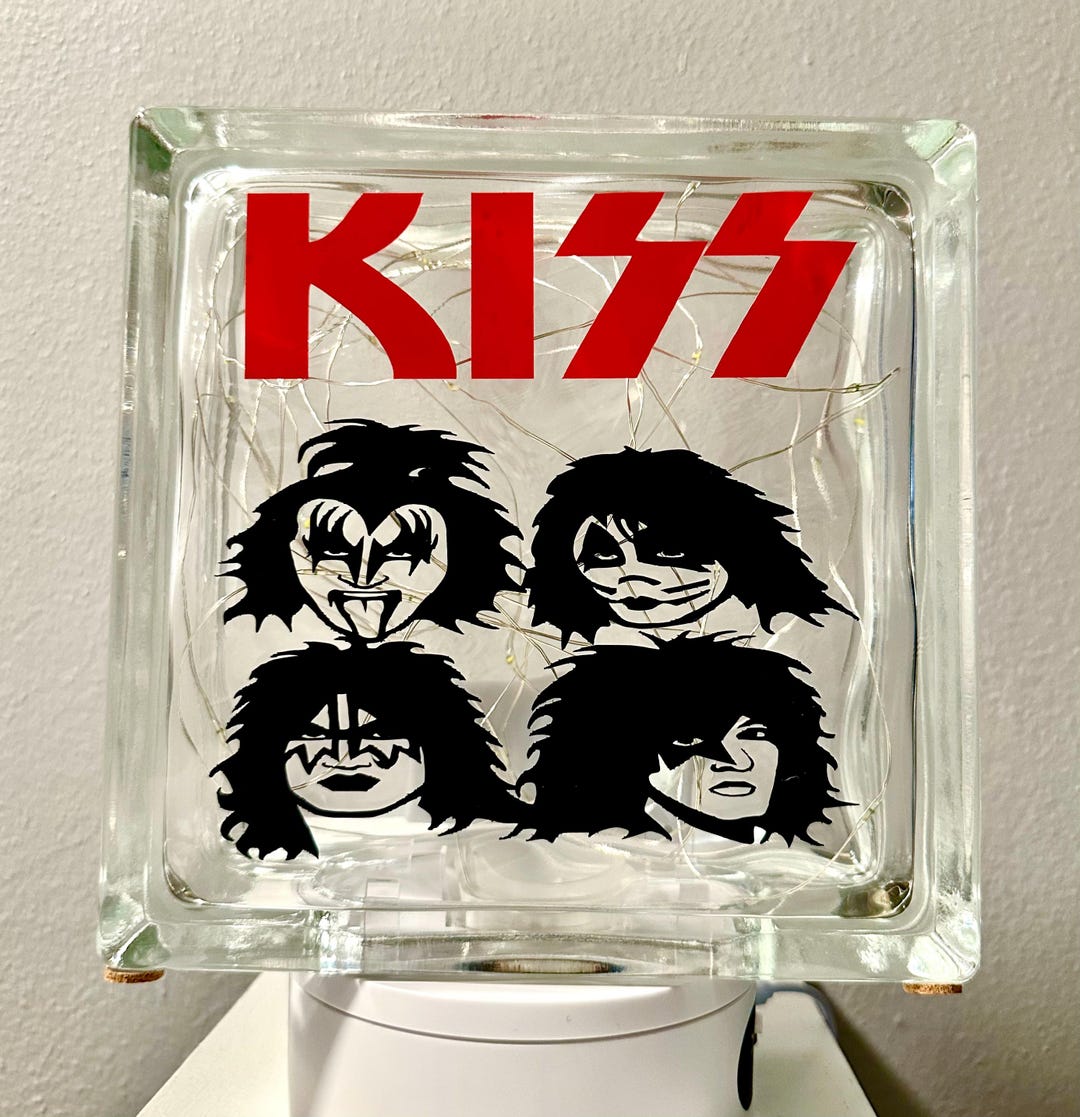 KISS Lighted Glass Block. Show Likeness of the KISS Band Members Faces ...