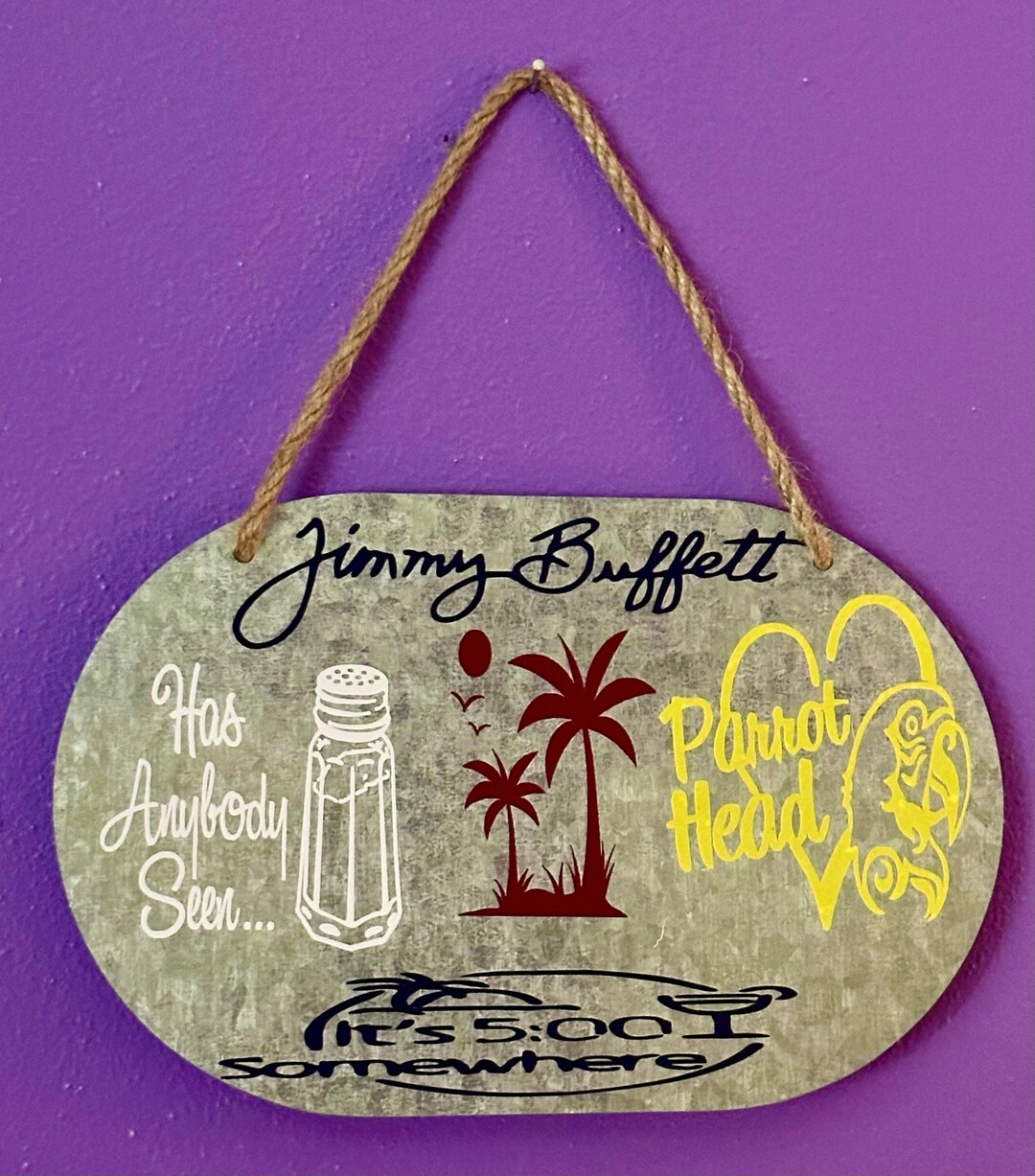 Jimmy Buffett Themed Metal Wall Sign Showing Parrot Head, It's 5:00 ...