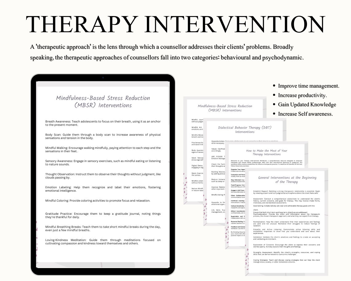 Therapeutic Interventions List, Therapist Cheat Sheets (documentation ...