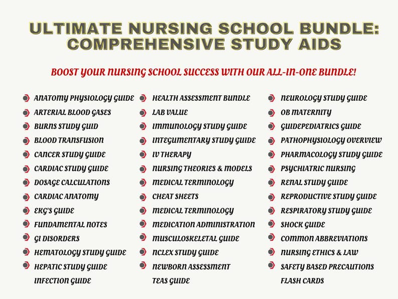 Nursing School Bundle, Study Guides, Pharmacology, Anatomy, Pediatrics, Med-surg, NCLEX, Health ...
