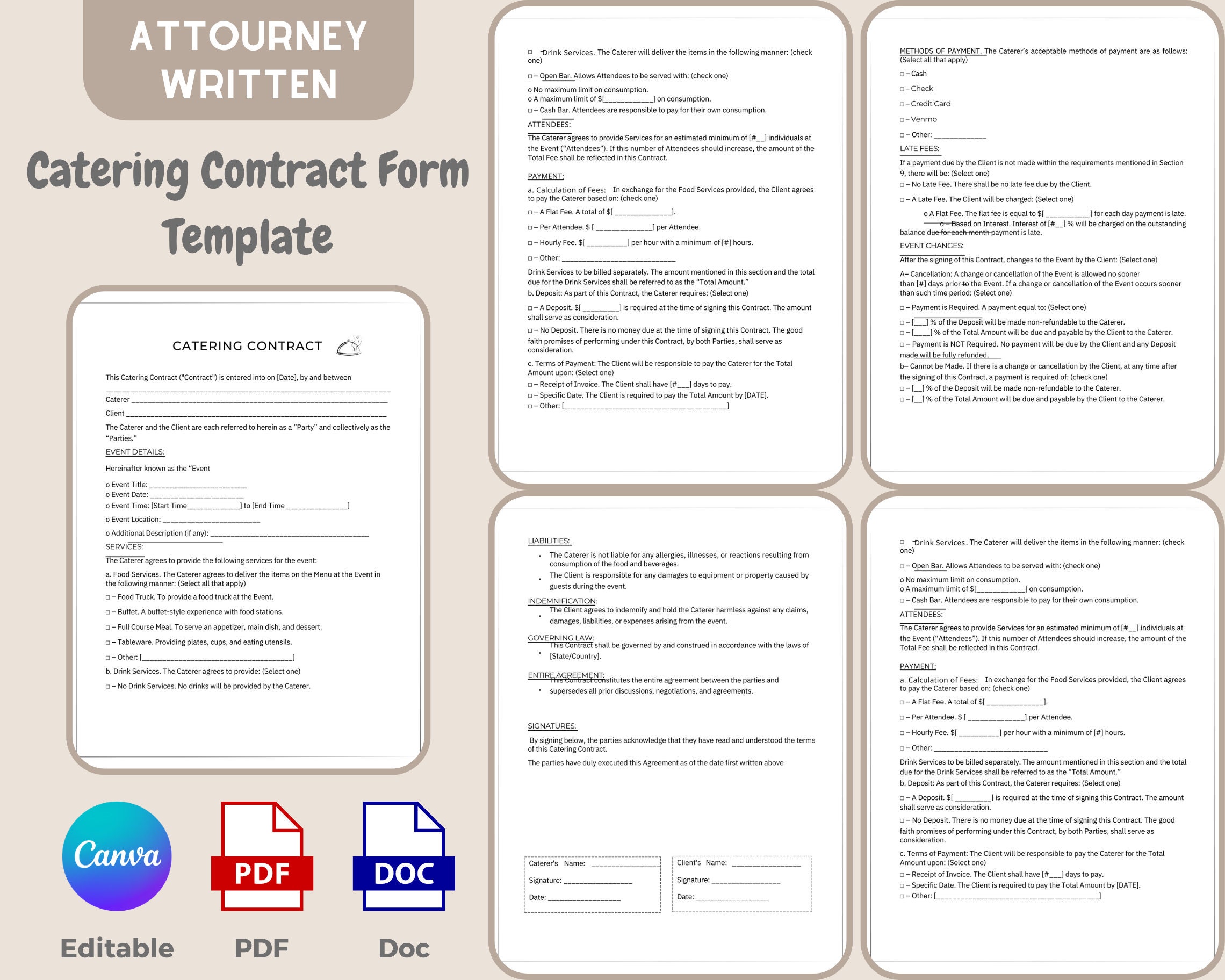 Editable Catering Contract Template: Order Form & Invoice (canva) - Etsy