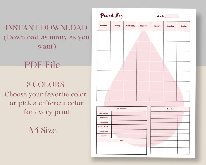 Period Tracker Printable Period Journal Period Calendar Symptom Tracker ...