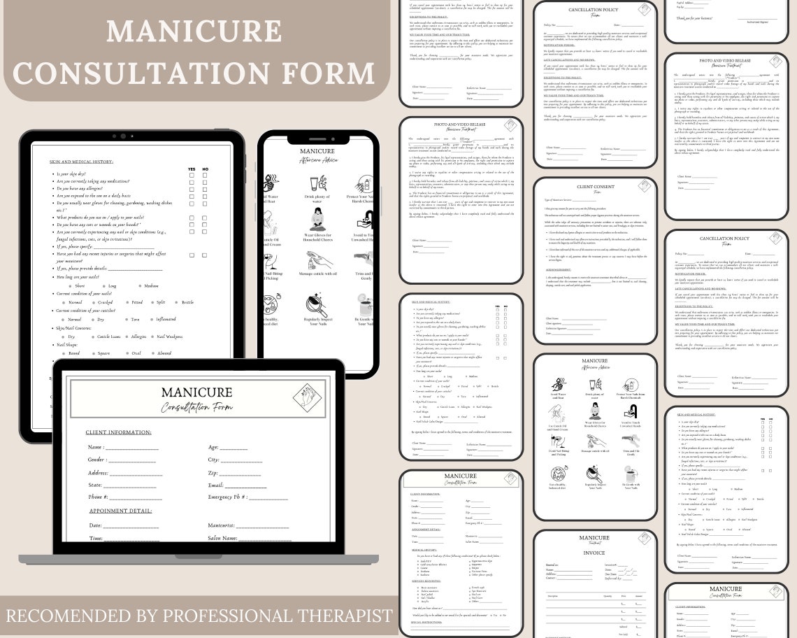 Nail Technician Forms Bundle - Editable Templates, Esthetician Forms ...