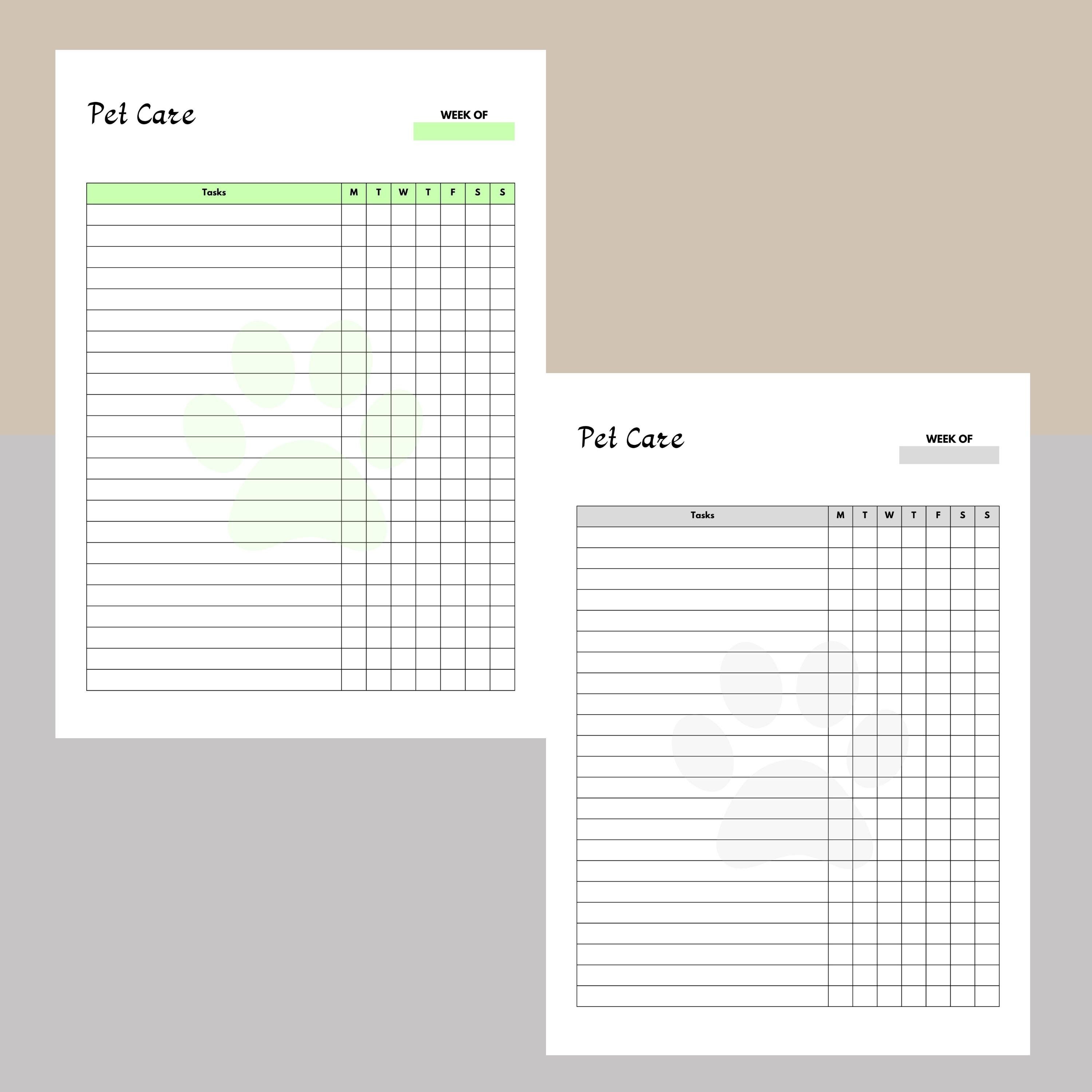 Printable Pet Care Chart Weekly Pet Care Planner Dog Care Cat Care Pet ...