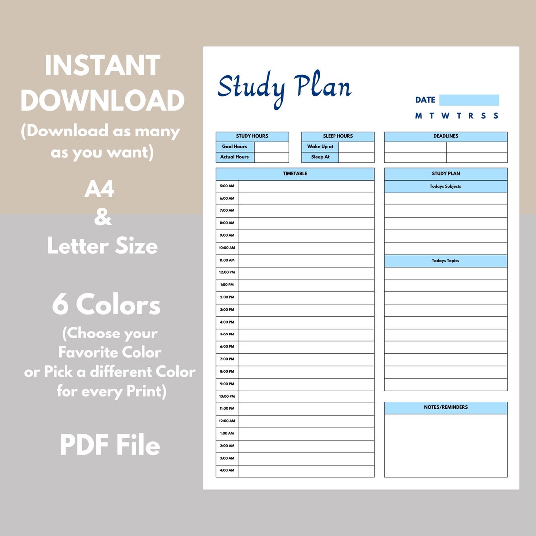 Printable Study Planner Student Planner Study Tracker - Etsy
