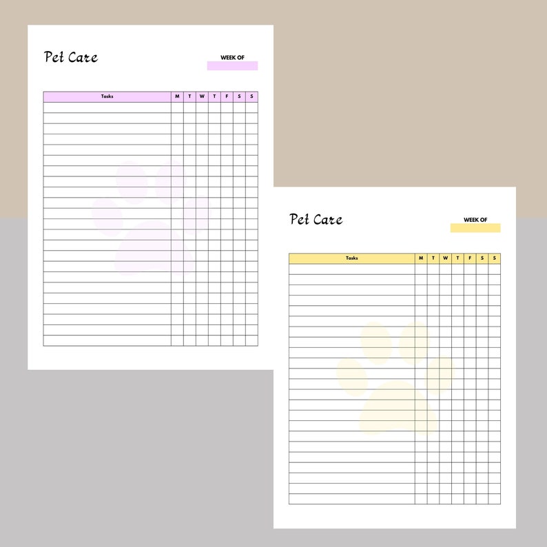Printable Pet Care Chart | Weekly Pet Care Planner | Dog Care | Cat ...