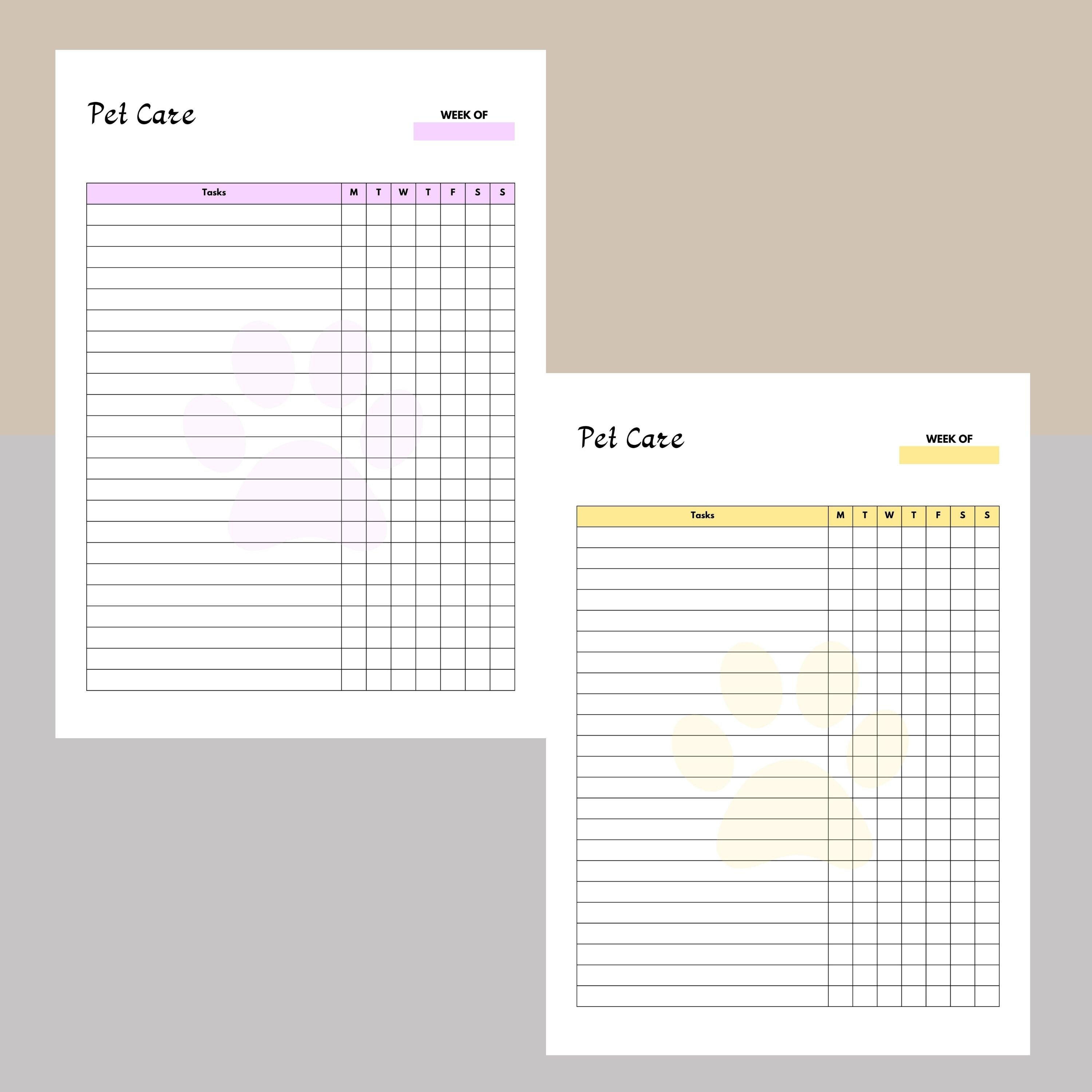 Printable Pet Care Chart Weekly Pet Care Planner Dog Care Cat Care Pet ...