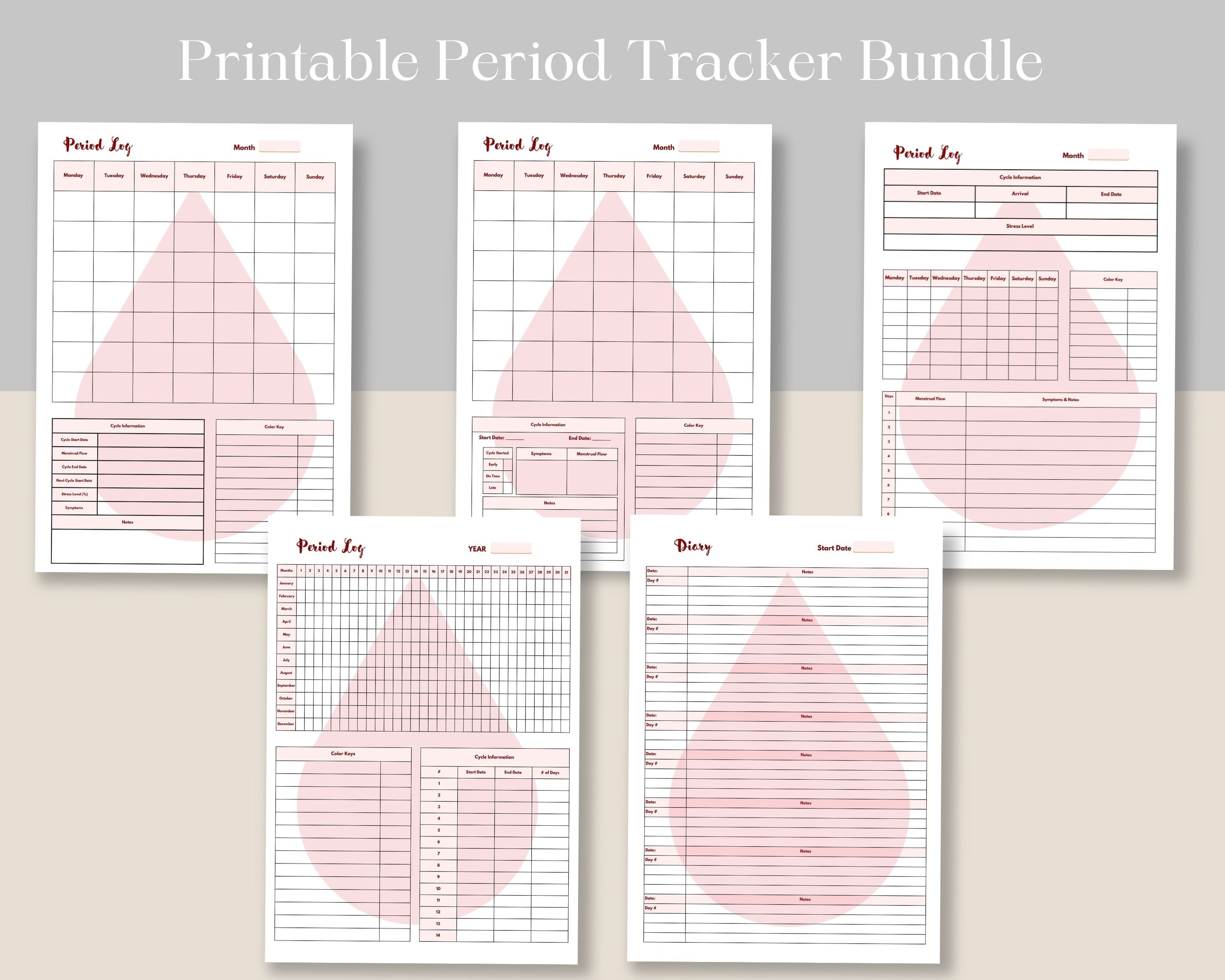 Printable Period Tracker Bundle, Menstrual Cycle Planner (A4, US Letter ...