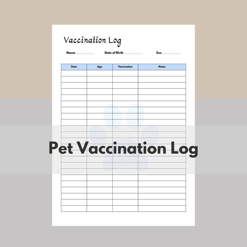 Printable Pet Vaccination Log: Dog & Cat Record (PDF Download) - Etsy