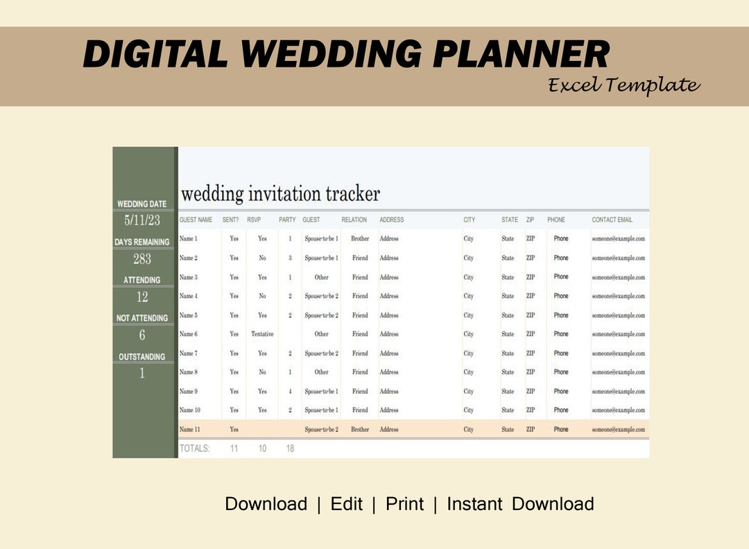 Editable Wedding Planner Template: Digital Download, Excel - Etsy