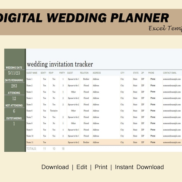 Excel Wedding Planner - Etsy