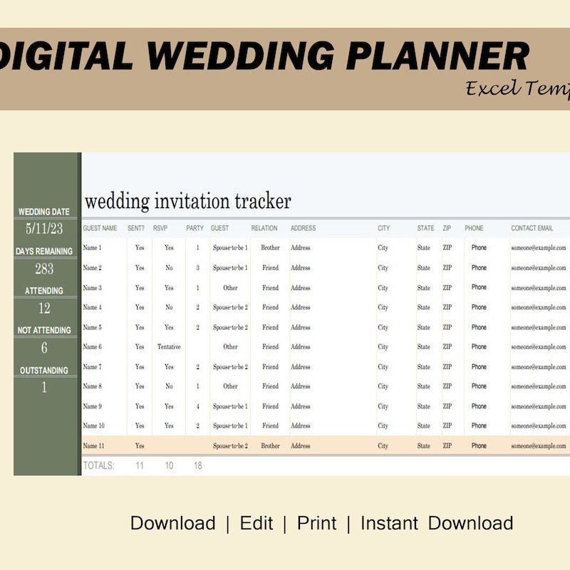 Excel Wedding Planner - Etsy