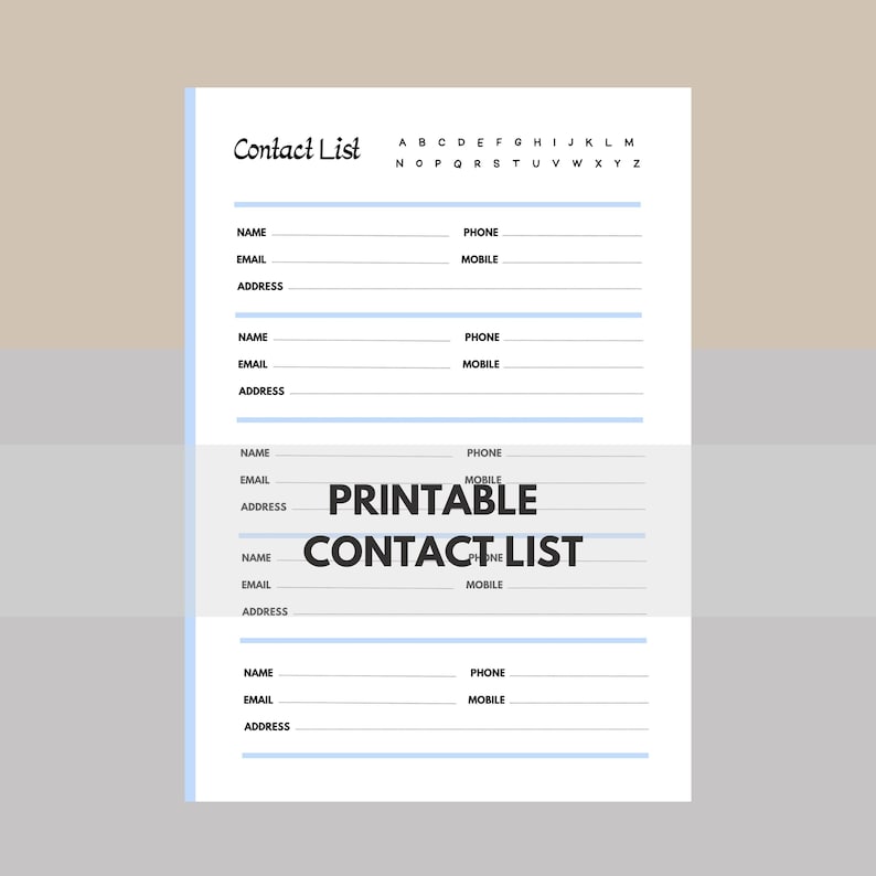 Printable Contact List, Printable Address Book, Address Log, Contact ...