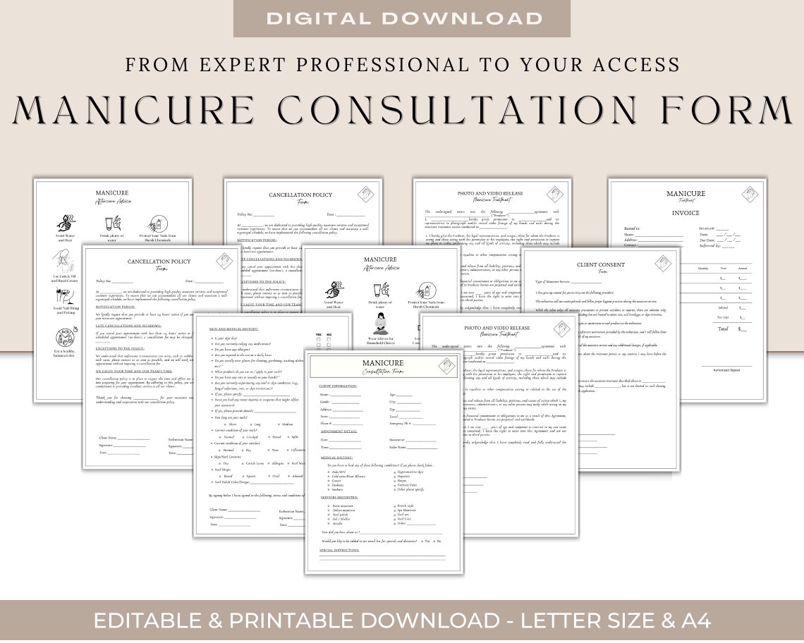 Nail Technician Forms Bundle - Editable Templates, Esthetician Forms ...