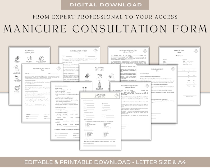 Nail Technician Forms Bundle - Editable Templates, Esthetician Forms ...