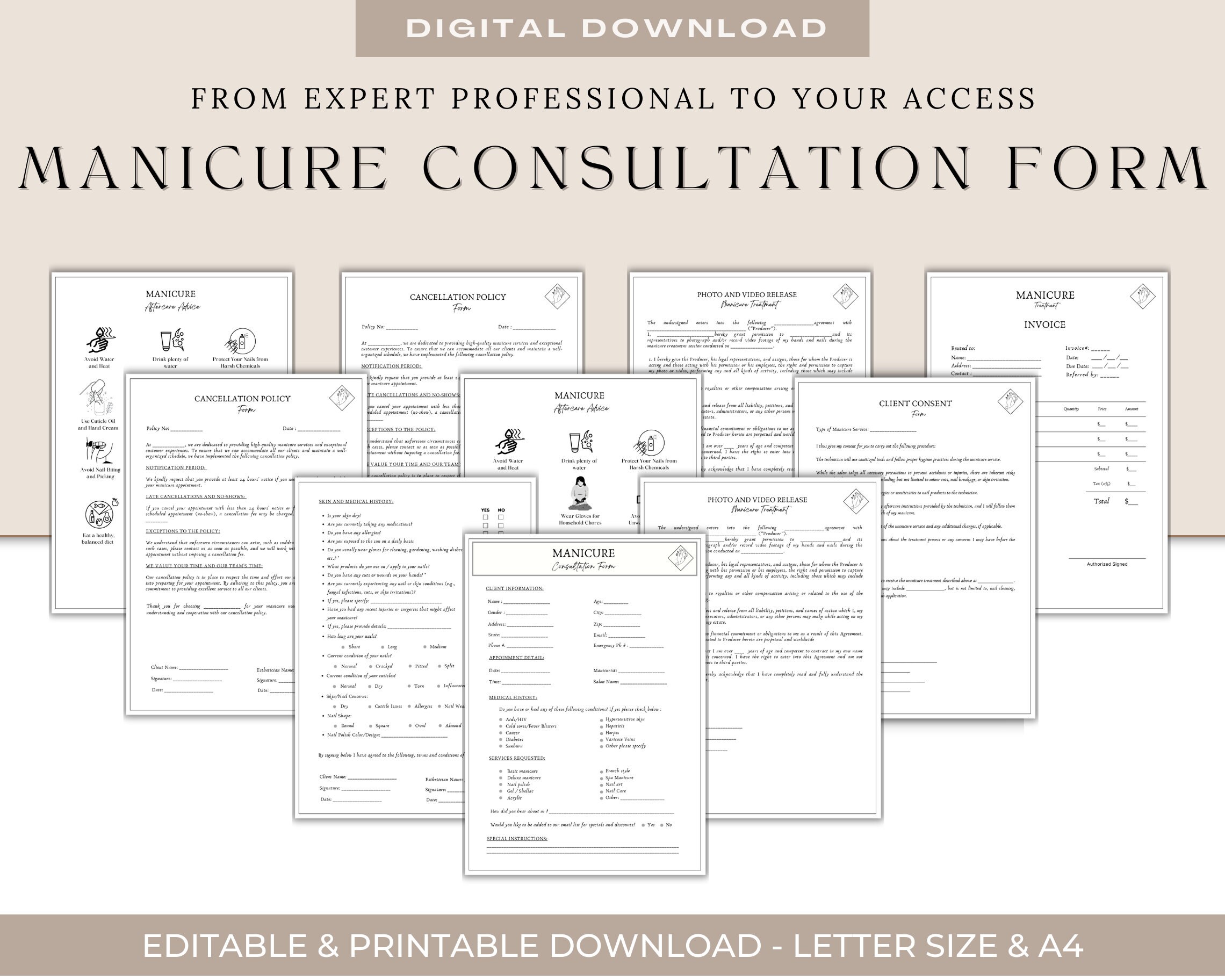 Nail Technician Forms Bundle - Editable Templates, Esthetician Forms ...