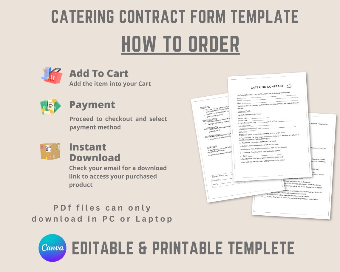 Editable Catering Contract Template: Order Form & Invoice (canva) - Etsy