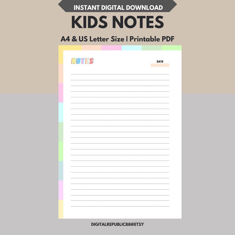Printable Kids Lined Notes Pages, Kids Notetaking Sheets, School Lined ...