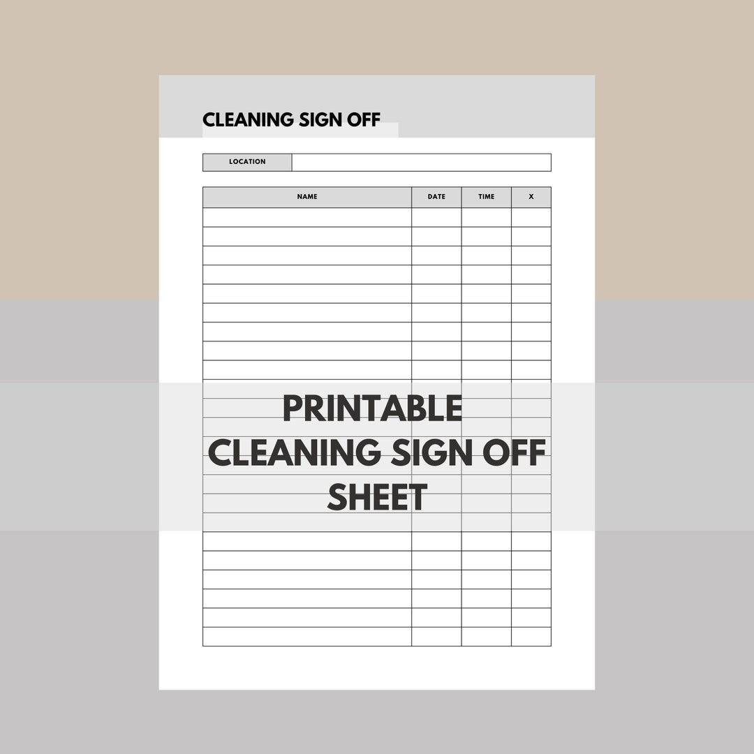 Printable Cleaning Sign-off Sheet, Cleaning Schedule, Cleaning ...