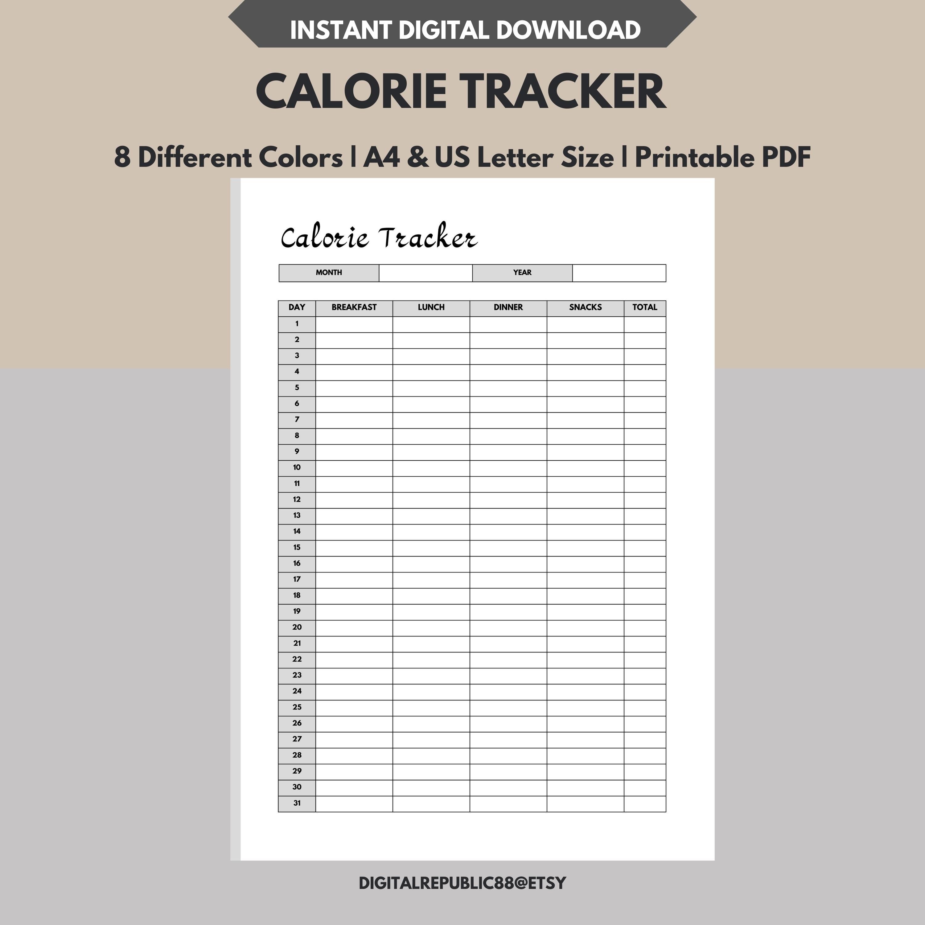 Calorie Tracker Printable, Calorie Chart, Calorie Calculator, Calorie ...