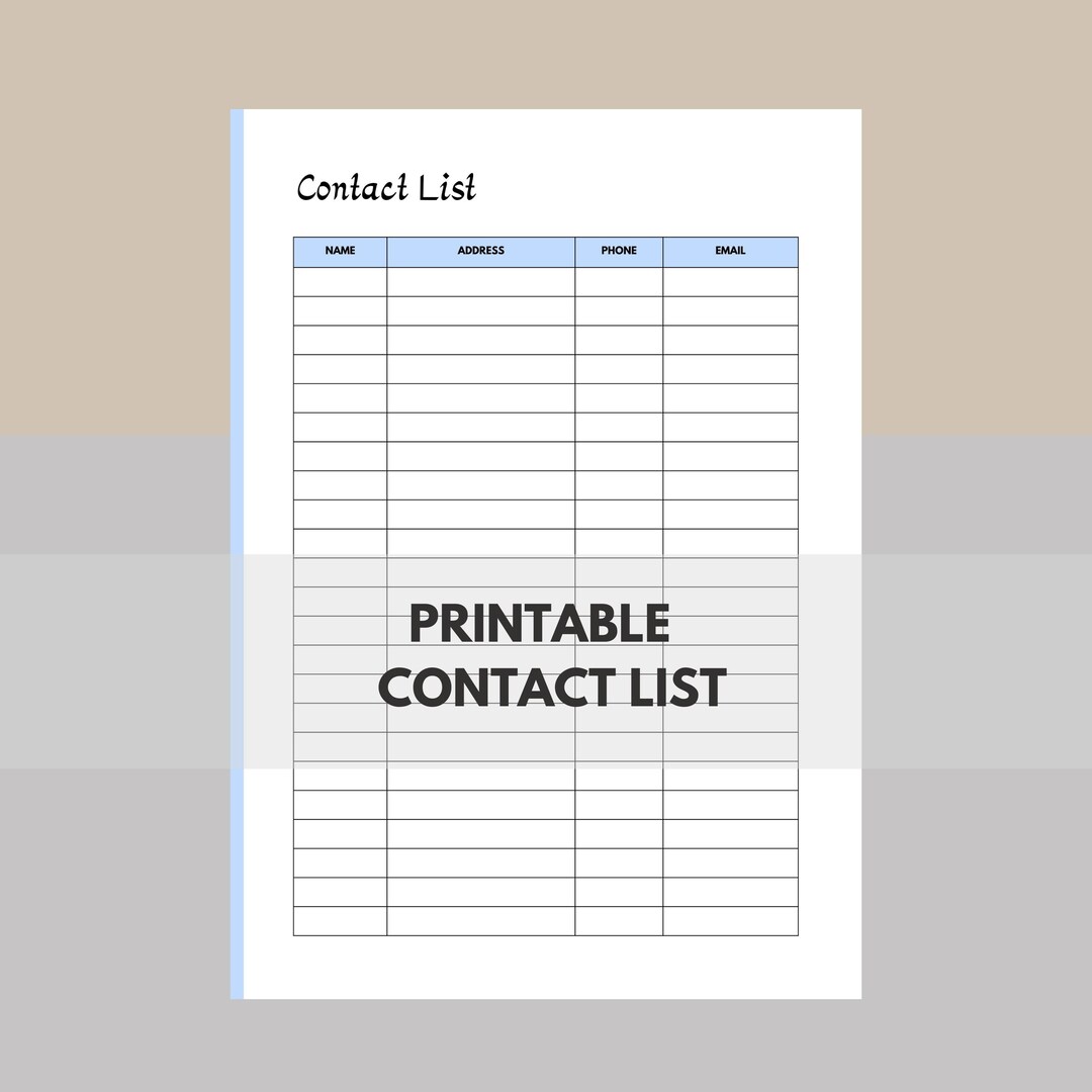 Contact List, Address Book, Printable Address Log, Emergency Contact ...