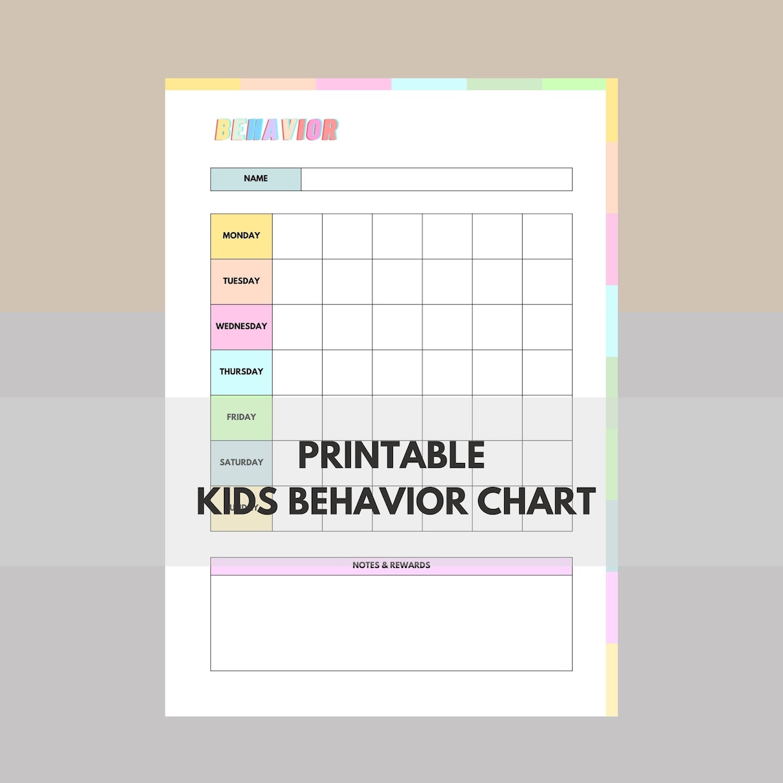 Printable Kids Behavior Chart, Kids Reward Chart, Kids Responsibility ...