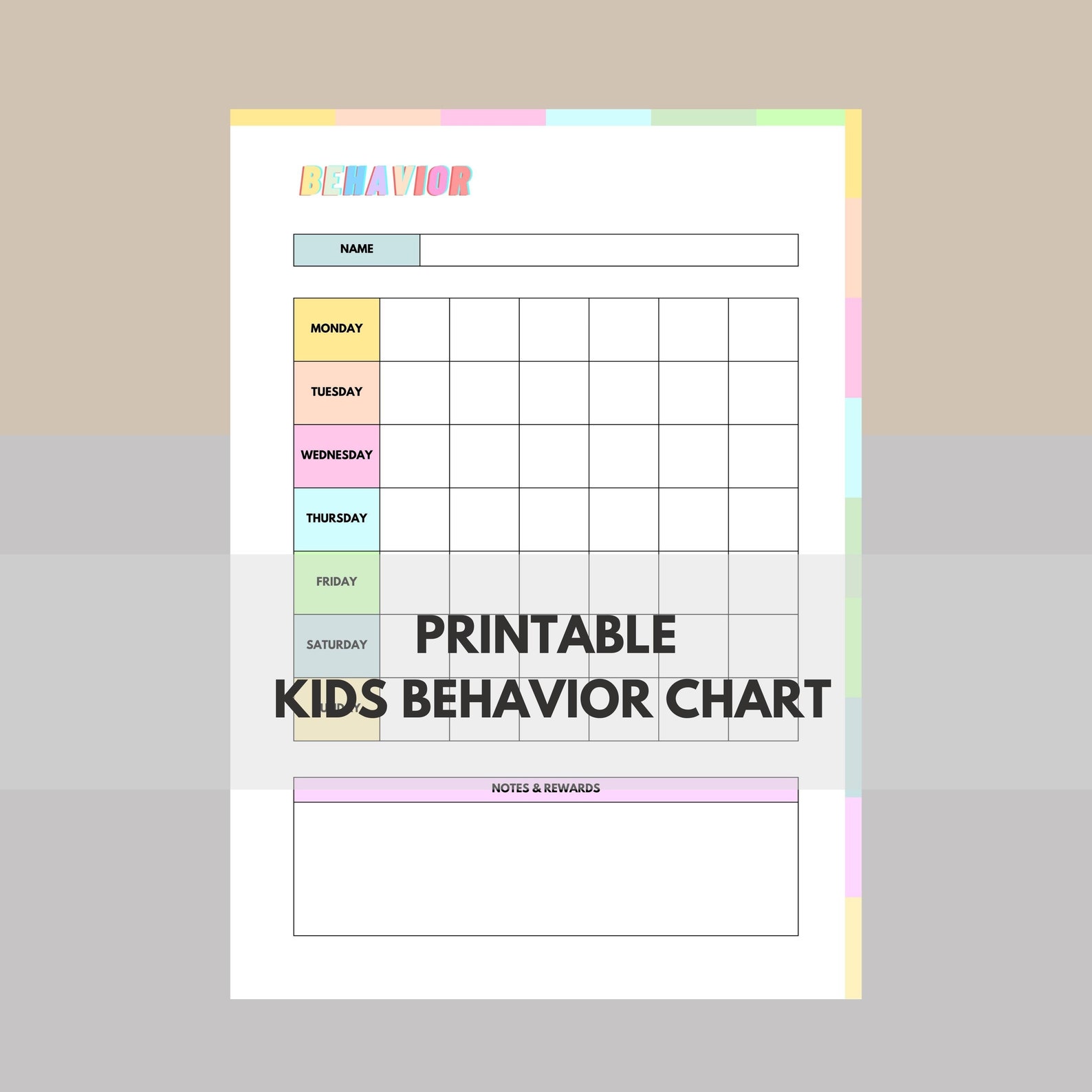 Printable Kids Behavior Chart, Kids Reward Chart, Kids Responsibility ...