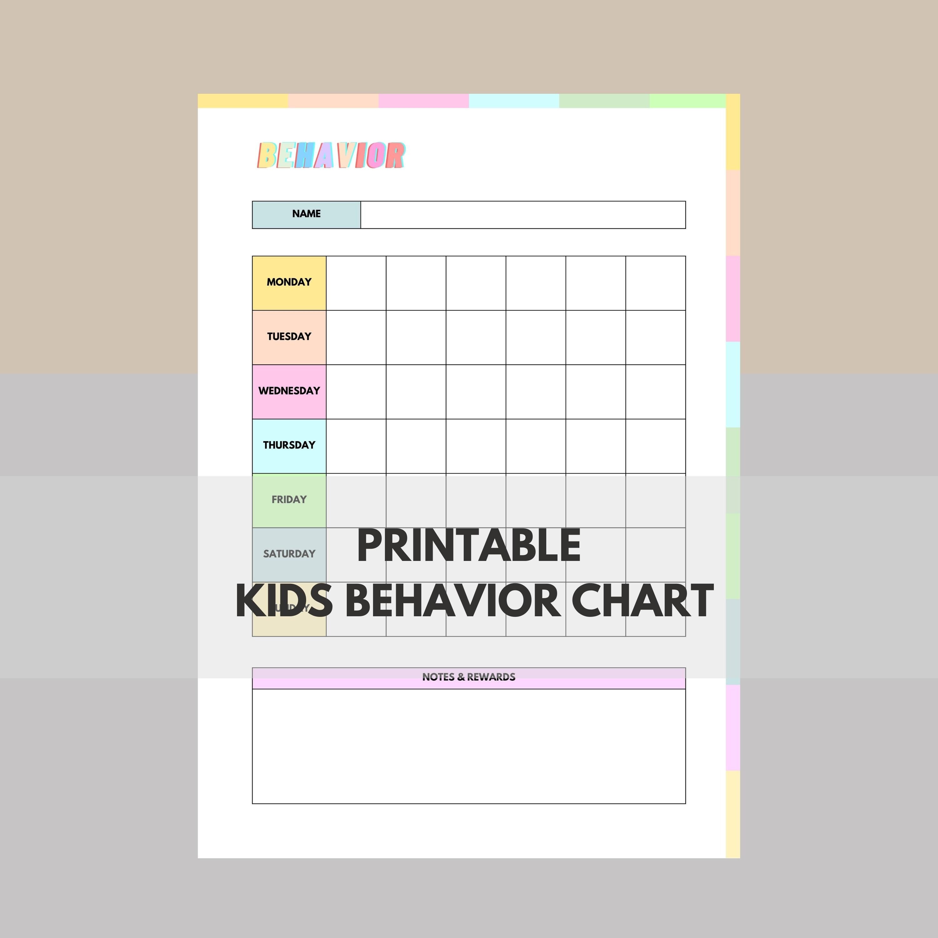 Printable Kids Behavior Chart, Kids Reward Chart, Kids Responsibility ...