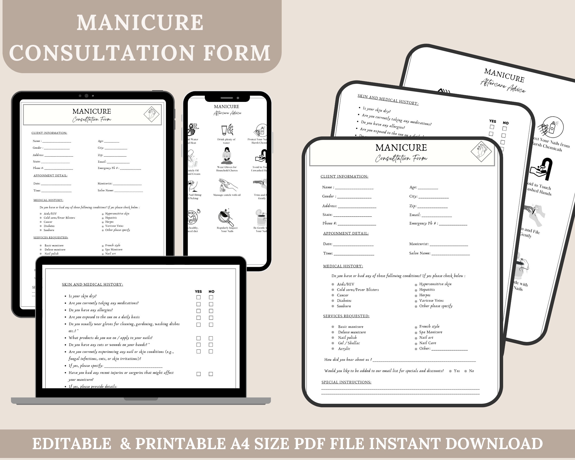 Nail Technician Forms Bundle - Editable Templates, Esthetician Forms ...