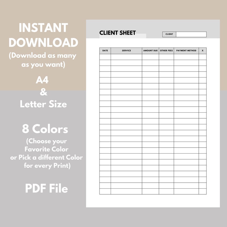 Printable Client Payment Tracker, Client Payment Log, Client Record ...