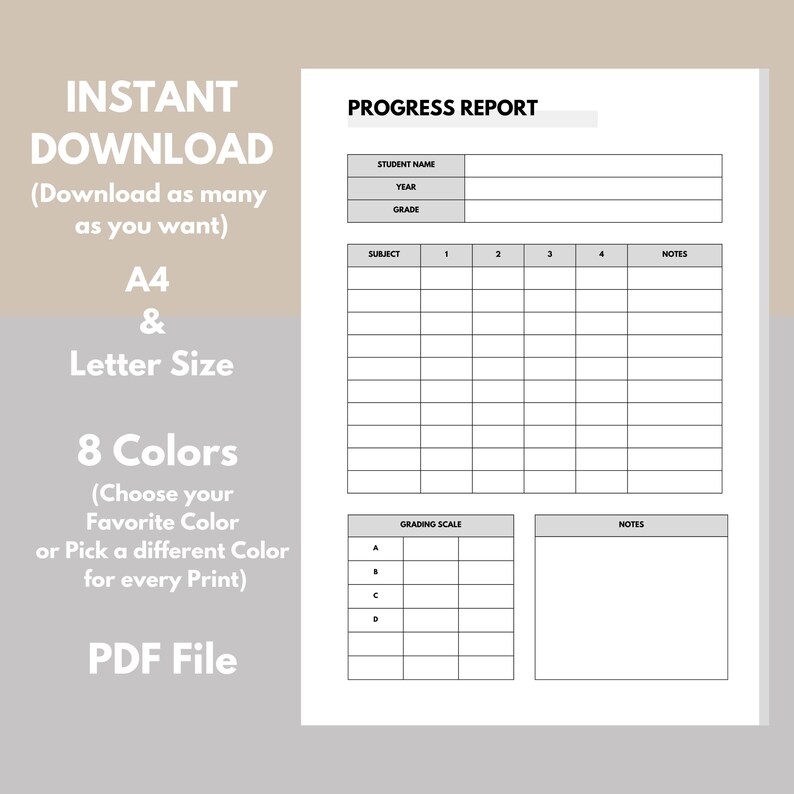 Printable Homeschool Report Card, Progress Report, Homeschool Record ...